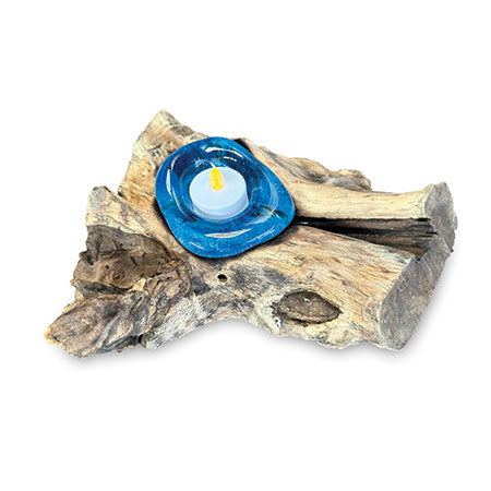 Root With Blue Stained Glass Candle Holder